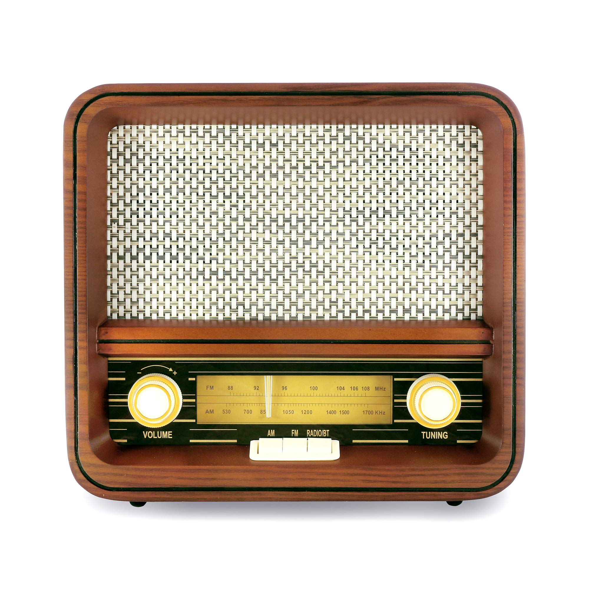 Fuse RAD-V1 Vintage Wood Retro Radio | AM/FM Radio Speaker with Bluetooth & AUX Input | Mid Century Modern Style | Real Handcrafted Ashtree Wood Exterior