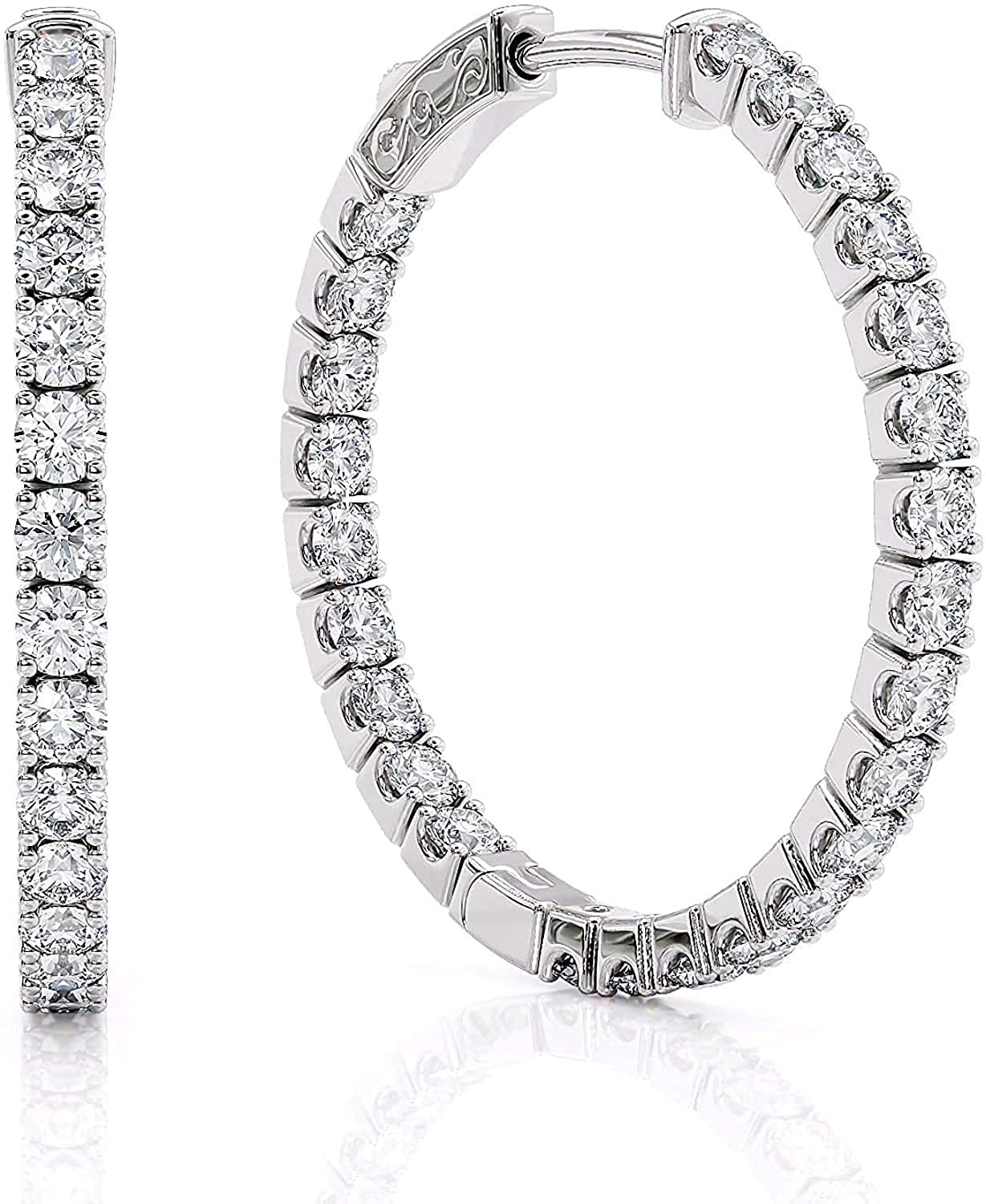 3 Carat Moissanite Inside Out Hoop Earrings for Women in 925 Sterling Silver (G-H, VS, cttw, DEW) Secure Lock by Beverly Hills Jewelers