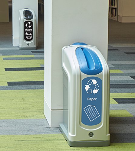 Glasdon Nexus 13G Office Paper Recycling Bin (Gray, Blue Sticker) β 13-Gallon Deskside Recycling Bin for Paper β Plastic β Compact Paper Recycling Container with Slim Footprint