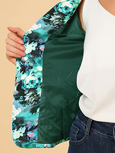 Allegra K Women's Open Front Notch Lapel Printed Business Casual Suit Blazer Jacket Small Green-Flower
