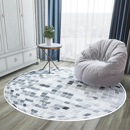 Round Area Rugs,Disco Super Soft Retro Non-Slip Carpet Door Mat for Bathroom Bedroom Bath Bedside Floor Mats (Grey,4 Feet)…