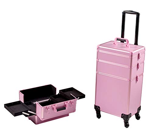 Train Case Rolling 5-in-1 with nail polish holder Portable Makeup Professional Cosmetic Organizer Makeup Traveling case Trolley Cart Trunk