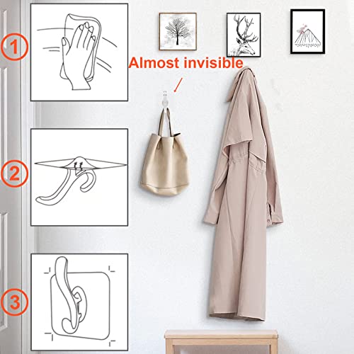 BASHO FAN Wall Hooks Robe Towel Hooks - 26 Packs Transparent Waterproof Sticky Hooks Oilproof Seamless Shower Hooks Stick Coat Hooks