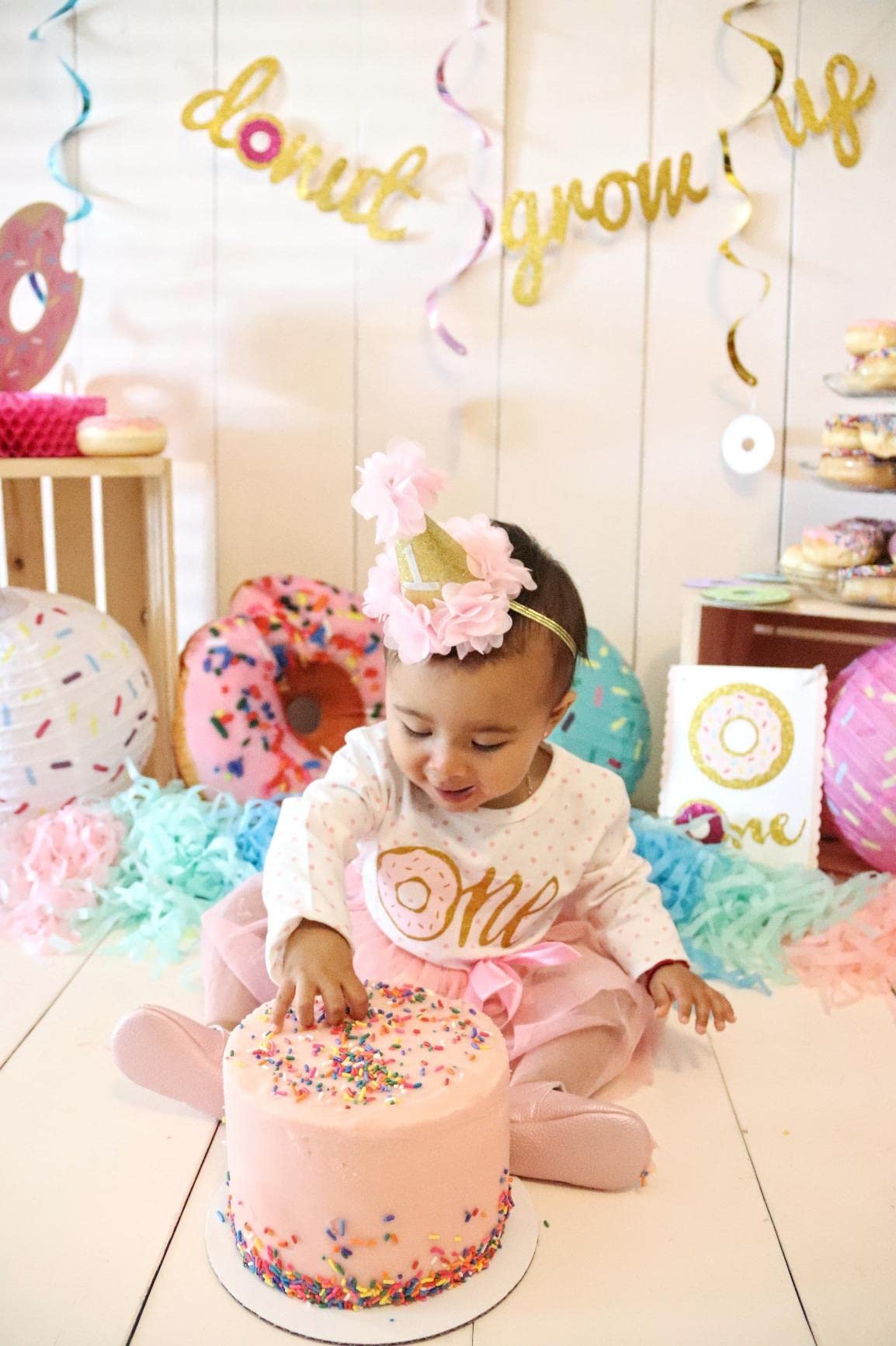 Infant Baby 1st Birthday Party Hat Princess Hairband Baby Girl Flower Delicate Hair Accessories Crown Party Hats, Pink, Small