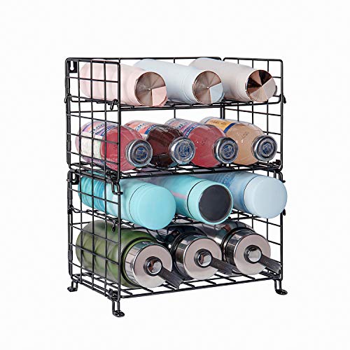 X-cosrack Adjustable Water Bottle Organizer,4-Tier Wall-Mounted Water Bottle Holder, Stackable Water Bottle Storage Rack for Kitchen Countertops,Pantry, Cabinet,Black(Patent No.: US D950,280 S)