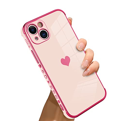 Bonoma for iPhone 13 Case Love Heart Plating Electroplate Luxury Elegant Case Camera Protector Soft TPU Shockproof Protective Corner Back Cover iPhone 13 Case -Pink