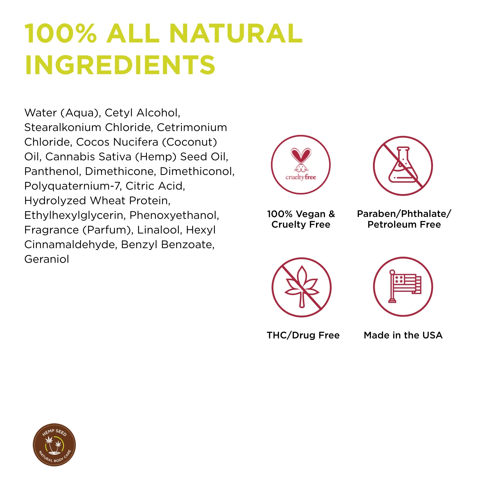Hemp Seed Hair Care Conditioner, Nag Champa - 8 oz - Keeps Hair Feeling Soft & Smooth - With Hemp Seed Oil, Coconut Oil & Vitamin E - Vegan, Cruelty Free