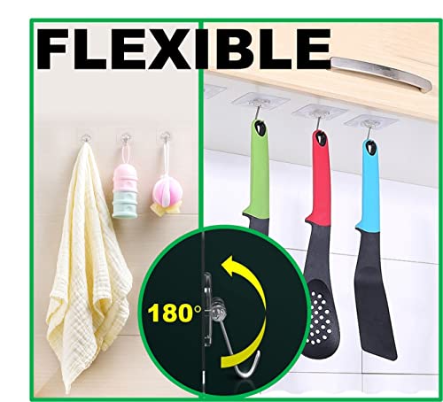 QUALIALL Adhesive Hooks, 20 Packs, 33lbs/15kg Premium Heavy Duty Wall Ceiling Hooks for Hanging, Damage Free, Clear Sticky Hanger for Kitchen, Bathroom Shower Outdoor Use.