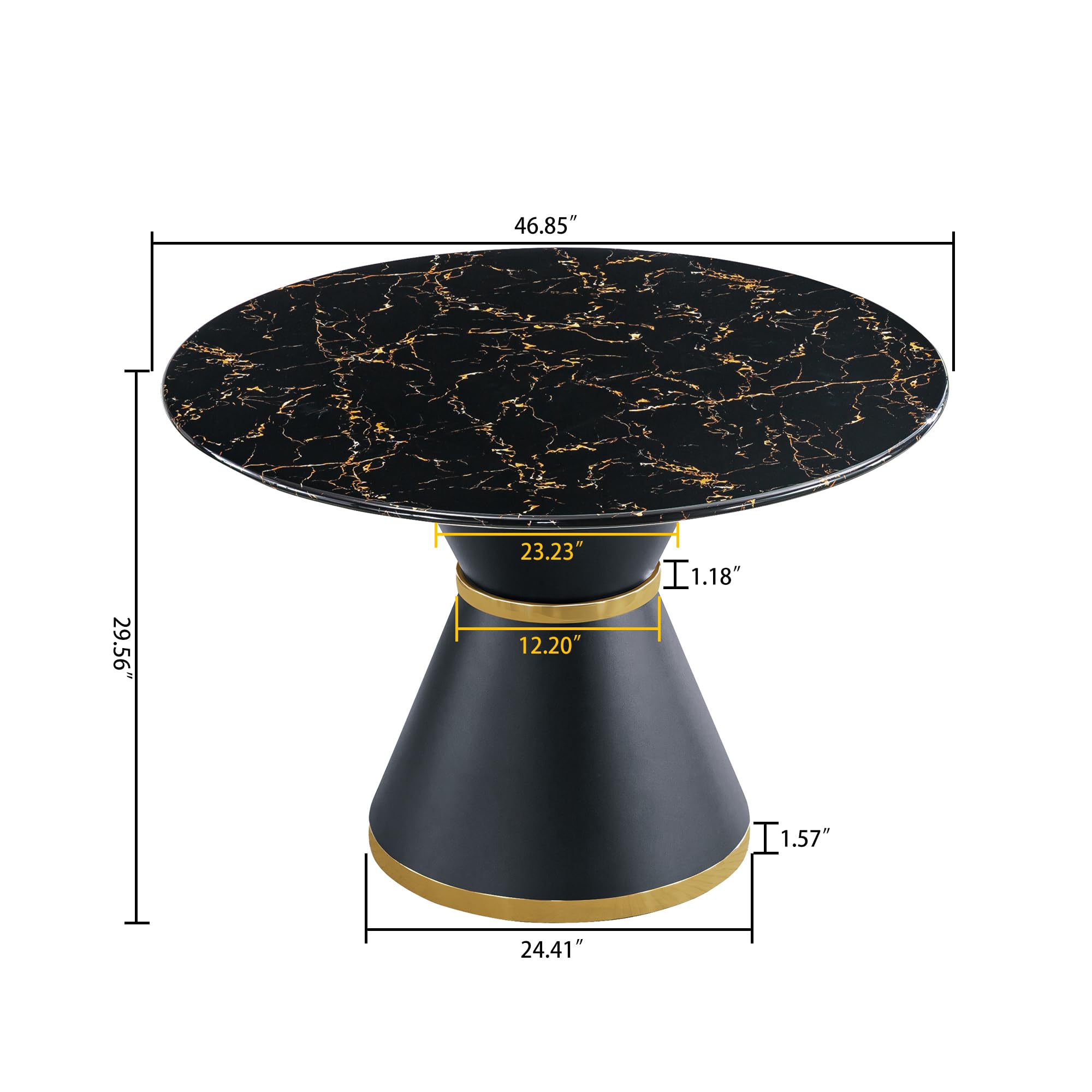 5-Piece Dining Table Set, Compact Modern Table & Chair Set for Home, Apartment w/ 4 PU Learther Dining Chairs, 47'' Round Dining Table with Faux Marble Tabletop (Black Table+4 Black Chairs)
