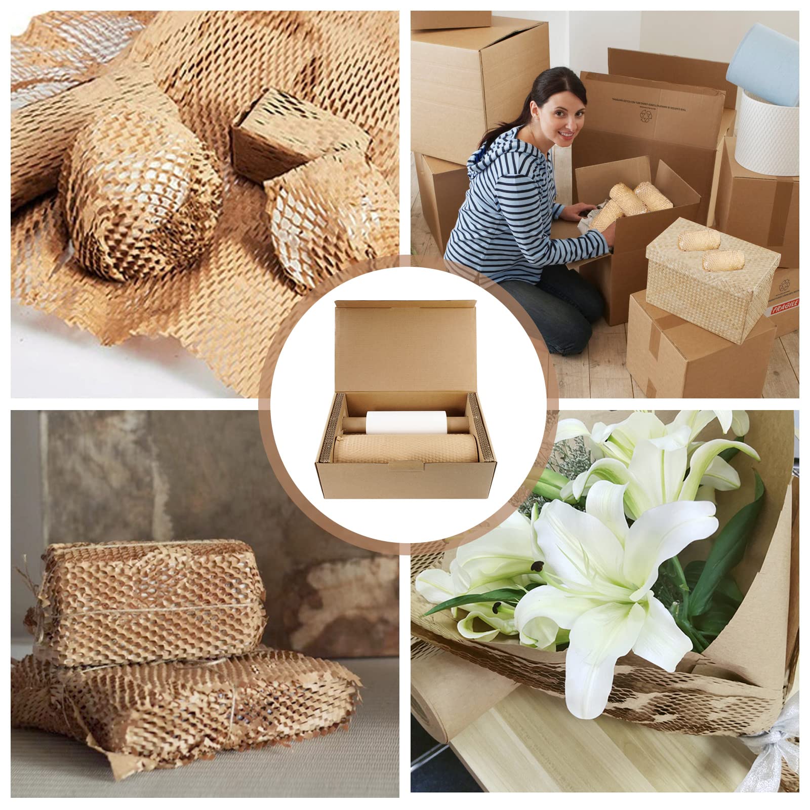 426’ x 14" Honeycomb Packing Paper, BOEASTER Packing Paper Substitute Bubble Cushioning Wrap for Moving Recyclable Moving Supplies Protective Roll in Self-Dispensed Box for Shipping Packaging Gift