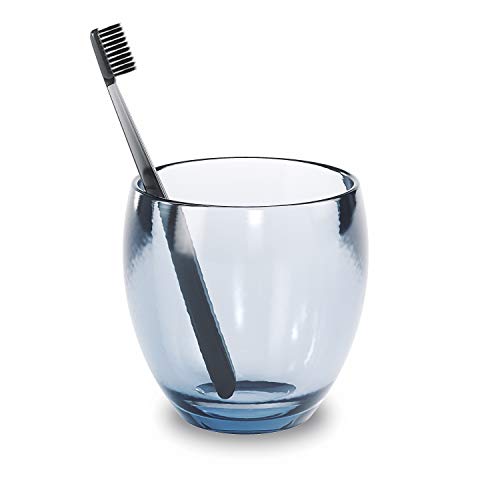 Umbra Droplet, Clear Pump Dispenser-Modern Heavy-Duty Refillable 10-Ounce Soap Container for Bathroom-Perfectly Nested in Amenity Tray, Can Be Placed On Countertop, Sink in Bath, Denim