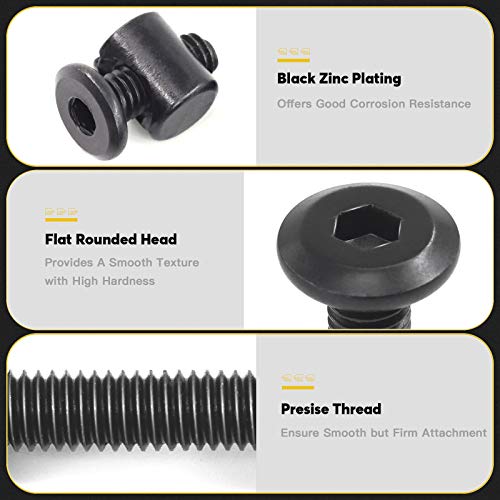 Mardatt M6 x 15mm 50PCS Black Zinc Plated Hex Socket Cap Bolts and Barrel Nuts Cross Dowel Replacement for Beds Chair Table Desk Furniture