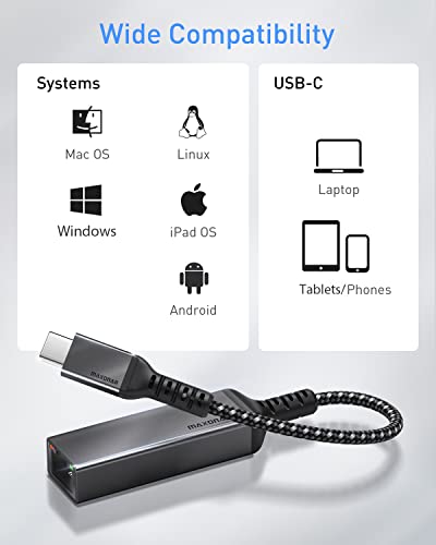 Maxonar USB C to Ethernet Adapter, USB C to RJ45 Thunderbolt 3/4 Type C to Ethernet LAN Network Adapter Compatible with iPad Air, iPad Pro, iMac, MacBook Air Pro (M1/M2), Dell XPS and More