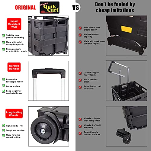 dbest products Quik Cart Topless without Lid Travel Portable Mobile Storage Collapsible Handcart Rolling Utility Heavy Duty, Black
