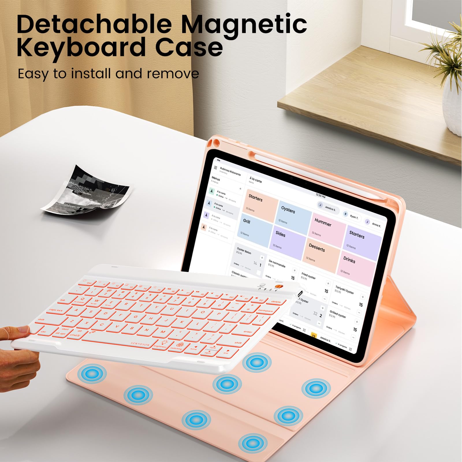 OYEEICE for iPad 9th Generation Case with Keyboard 10.2'' - 7 Color Backlit Wireless Keyboard Cover with Pencil Holder for iPad 9th/8th/7th Gen 10.2 inch, iPad Air 3rd Gen & iPad Pro 10.5" - Pink
