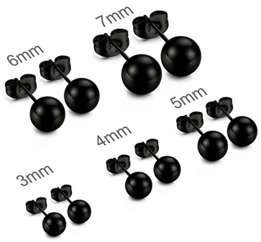 316L Stainless Steel Round Ball Stud Earrings, Assorted Sizes 3-7mm