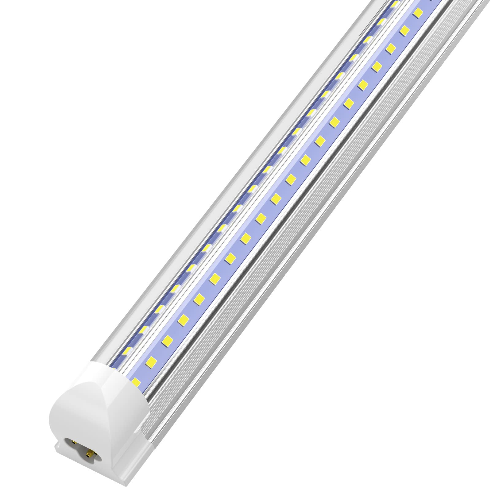 SHOPLED 8FT LED Shop Light Fixture, 72W 9360 LM 6000K Cool White,High Output Tube Light, Double Sided V Shape T8 8 Foot LED Bulbs for Cooler, Garage, Warehouse, Clear Cover (1 Pack)