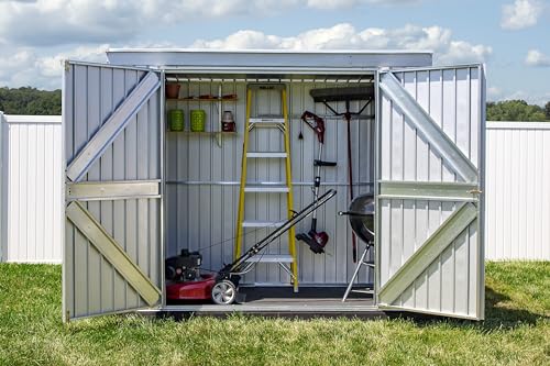 Arrow Shed Elite 6' x 4' Outdoor Lockable Steel Storage Shed Building with Pent Roof, Cool Grey