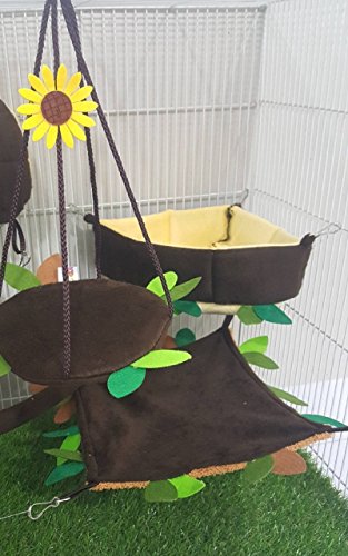 HOT! 7 Pcs/Set Cute Sugar Glider Hamster Marmoset Squirrel Chinchillas Small Pet Hanging Log + Edge Corner Dark Brown Cage Set Forest Pattern Get Free 1 Small Pet Treats, PB's REPUBLIX
