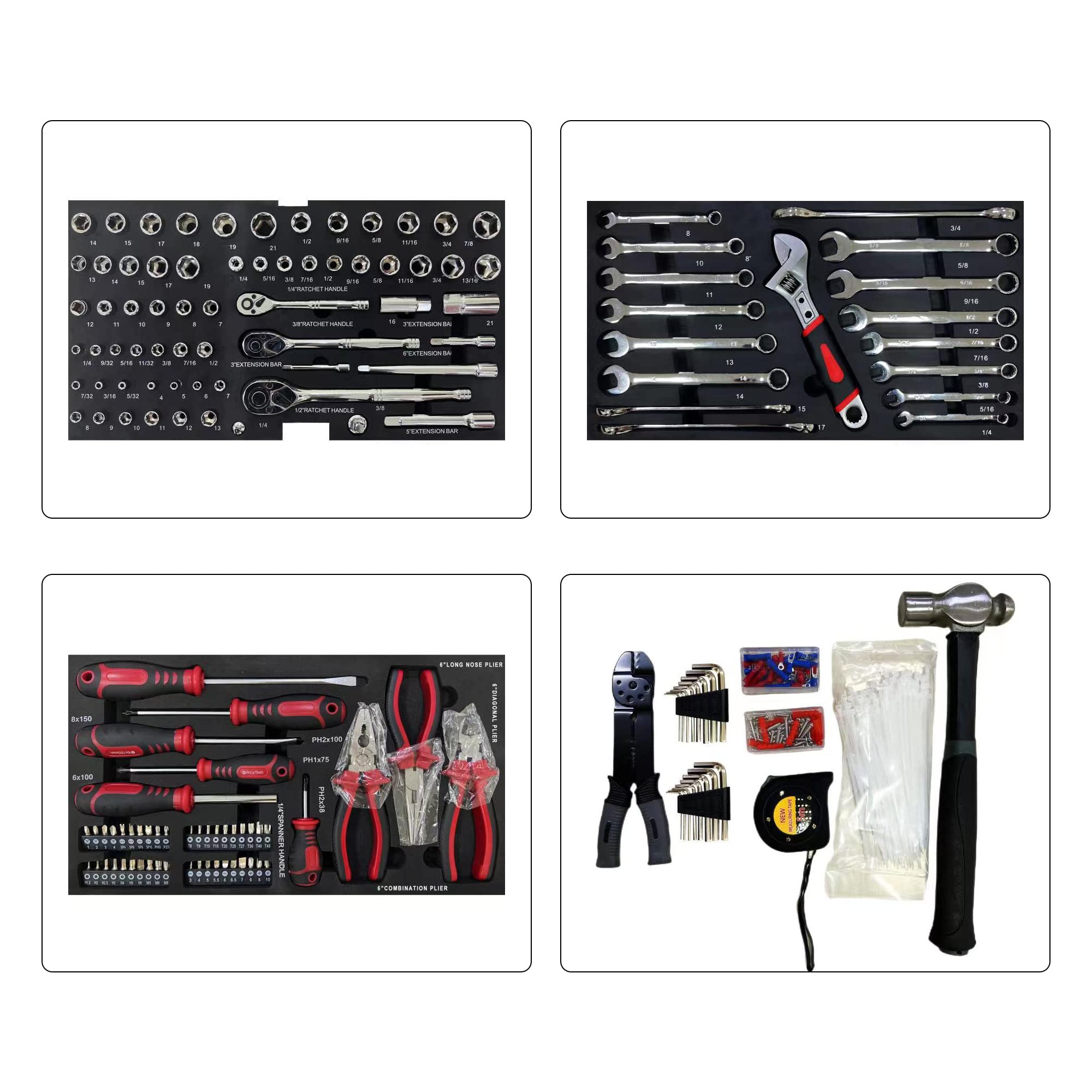 3 Drawer Tool Box with Tool Set - 439 Pieces, Heavy Duty Metal Box with 3 Drawers, Repair Tool Kit for Workshop Maintenance and Repair Items