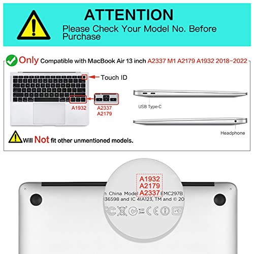 MOSISO Compatible with MacBook Air 13 inch Case 2022 2021 2020 2019 2018 Release A2337 M1 A2179 A1932 Retina Display Touch ID, Plastic Peony Hard Shell Case&Keyboard Cover&Screen Protector, Black