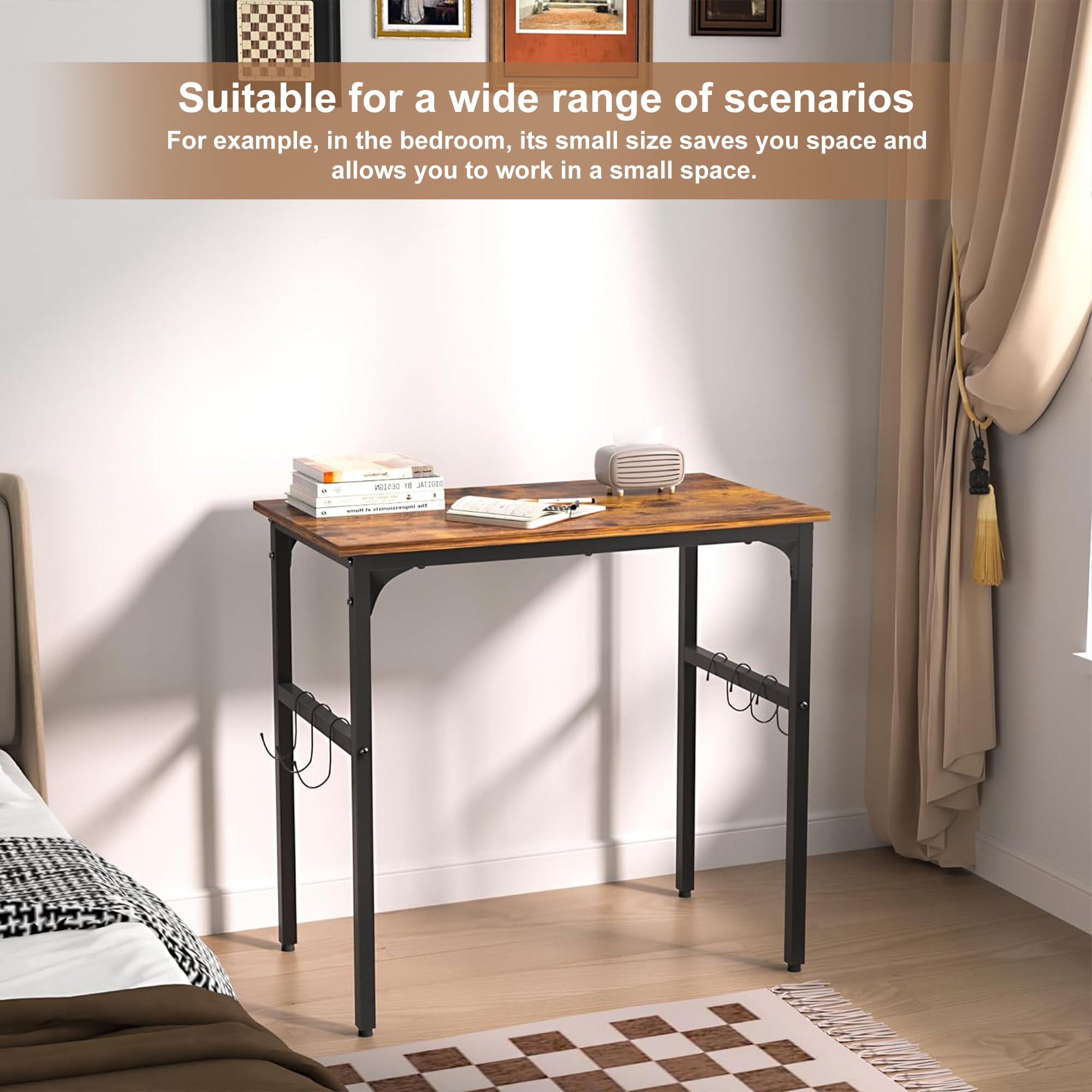 VECELO Water Proof Writing Work Adjustable Feet Computer Desk for Small Space/Home Office/Dormitory, 32 Inch, Rusic Brown
