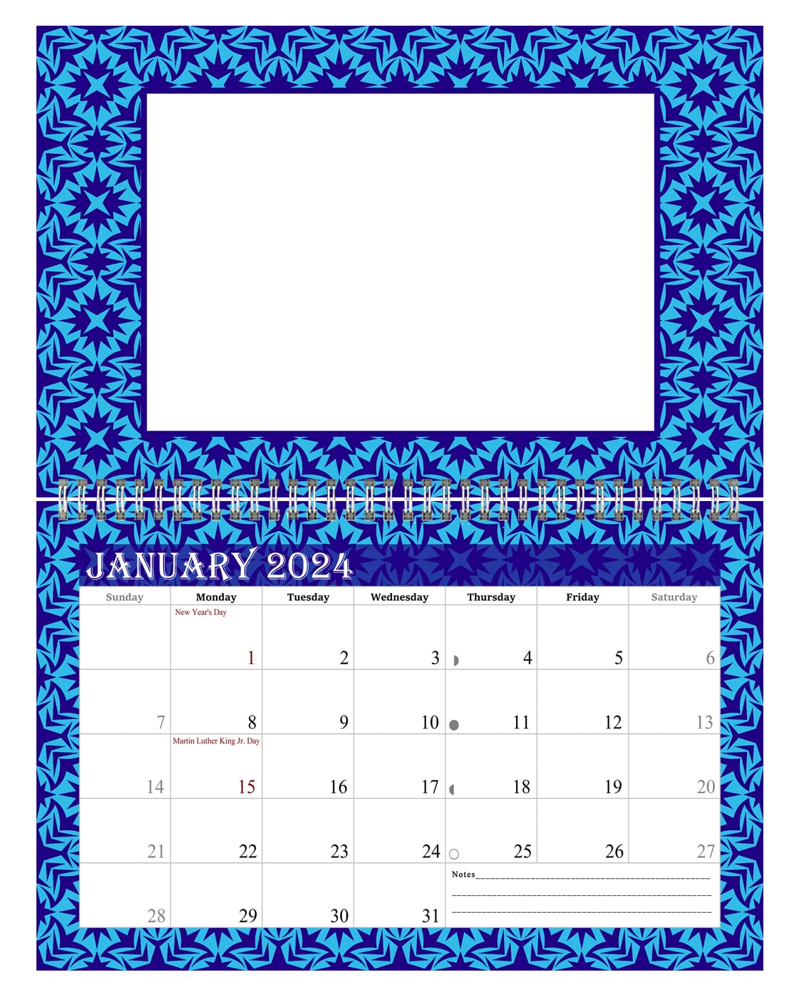 2024 Photo Frame Wall Spiral-bound Calendar (Add Your Own Photos) - 12 Months Desktop/Wall Calendar/Planner - (Edition #07)