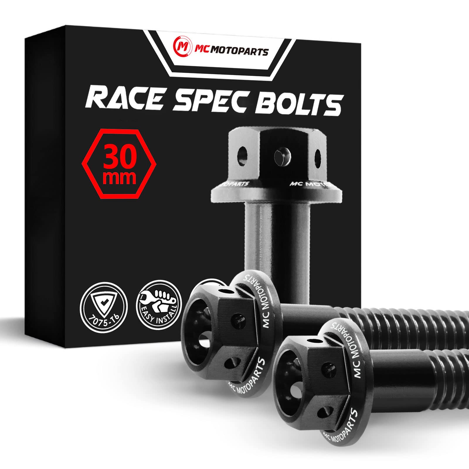MC MOTOPARTS Pre-drilled CNC Race Spec Bolts M6 x 30mm Flanged HEX Head Screws 5 pcs (Black)
