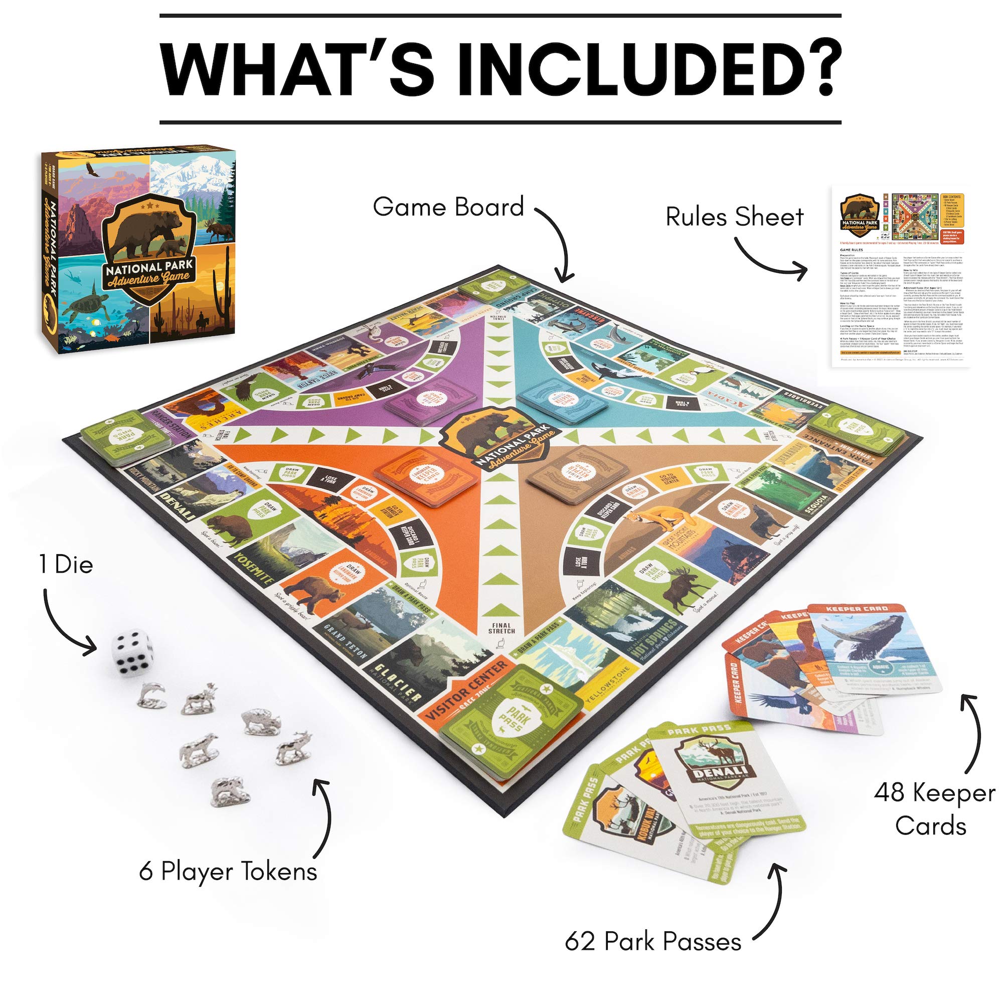 Americanflat National Park Adventure Board Game for Family and Kids Ages 7 & Up, 2-6 Players with Artwork by Anderson Design Group