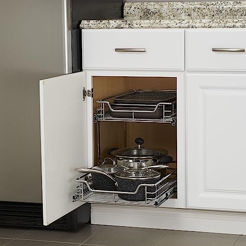 Household Essentials Glidez Slide Out Cabinet Organizer, 14.5β Wide, Durable Chrome-Plated Steel Frame, Dual Baskets and Smooth Glides, Heavy-Duty and Space-Optimizing, Simple Assembly and Installation, Chrome