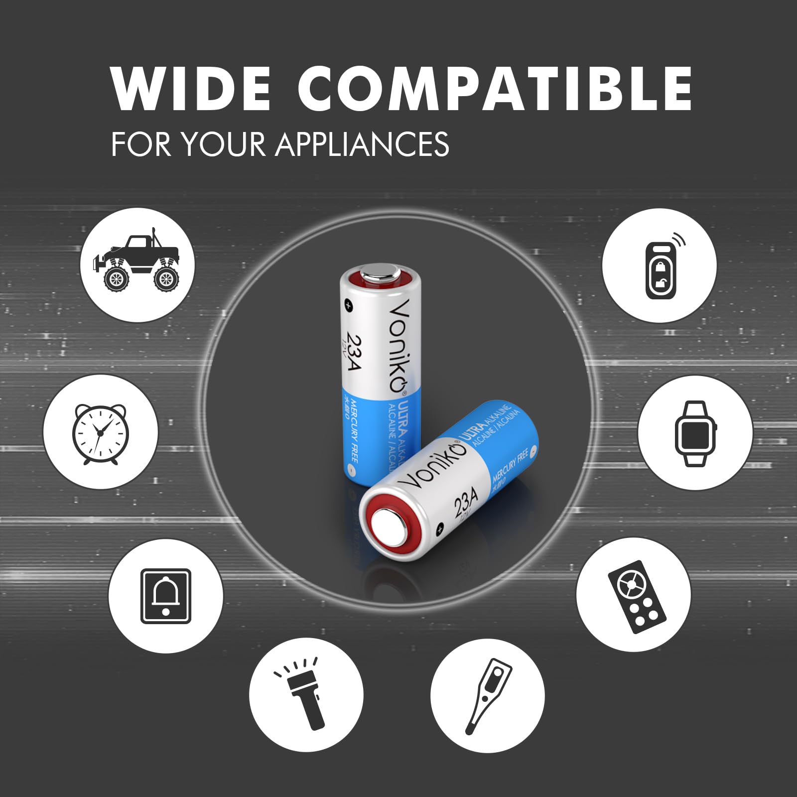 Voniko Alkaline Battery 23A - Ultra 23A Batteries (6-Pack) - Long Lasting 12 Volt A23 Battery for Doorbells and Power Remote