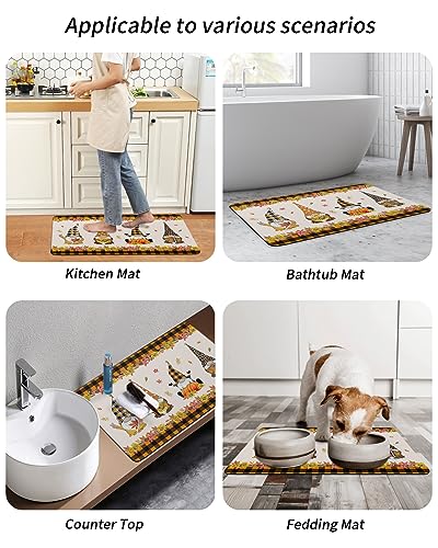Bathroom Floor Shower Mat, Non-Slip Small Rugs - Easy to Clean, Happy Thanksgiving Day Dwarf Gnome with Pumpkin Sunflower Durable Bath Rug 18"x30" Washable Quick Dry Mats for Bathtubs