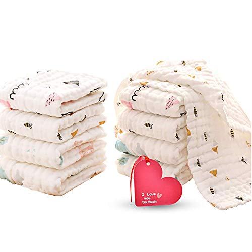 KOROTUS 10 Pack Muslin Burp Cloths for Baby - Ultra-Soft 100% Cotton Baby Washcloths - Large 20'' by 10'' Super Absorbent Spit Up Rags