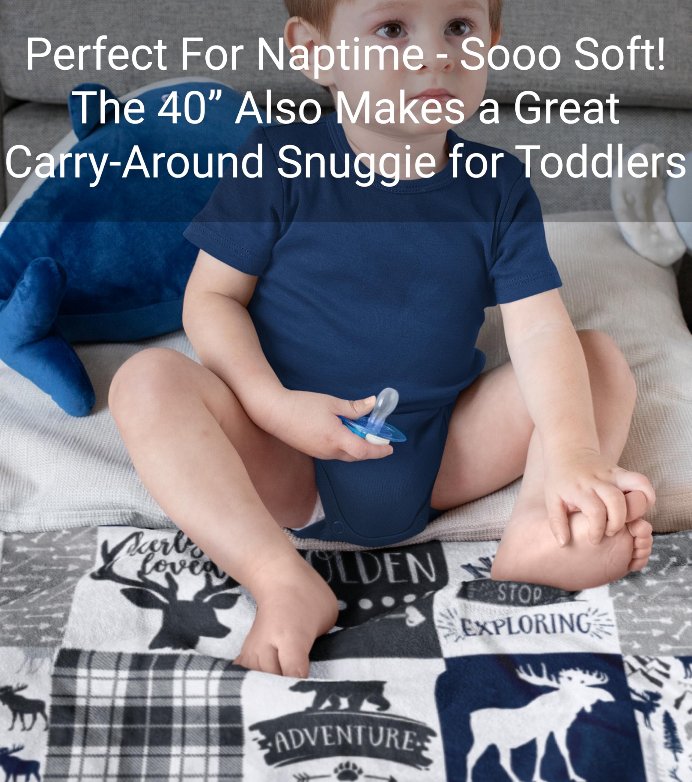 Woodland Creatures Personalized Blanket for Baby Boy, Infant & Toddler Minky Personalized Baby Blanket with Name - Custom Baby Blanket, Personalized Baby Blankets for Boys (30"x40" White Back)