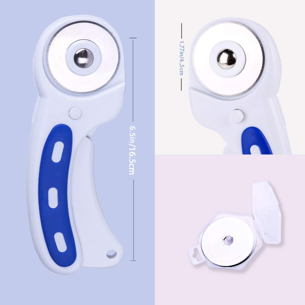 45mm Rotary Cutter with 5 Pcs Rotary Cutter Blades and A5 Cutting Mat, Rotary Cutter for Fabric, Rotary Cutter Set for Quilting Sewing Arts Crafts, Sharp and Durable