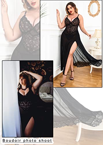 Avidlove Sexy Plus Size Lingerie for Women Sexy Mesh Teddy Valentine's Day Lingerie Black XX-Large