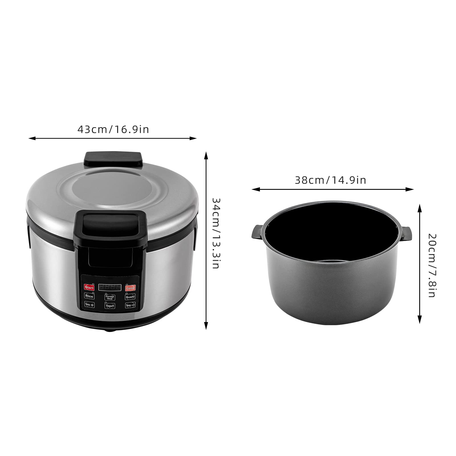 95-Cup 19L Rice Warmer Commercial Restaurant 110V 110W Electric Food Warmer with Warm Function only, Heavy Duty Stainless Steel Rice Warmer with Temperature Control