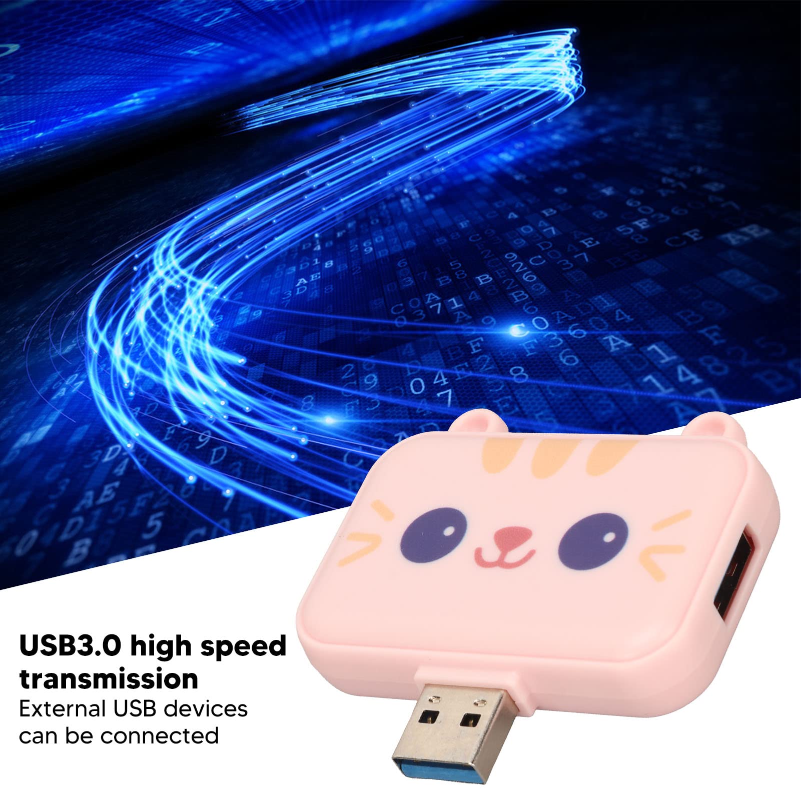 3 in 1 Cute USB Hub, USB A to USB3.0 and USB2.0X 2 Adapter, 5Gbps Multiport USB Docking Station, USB Data Splitter, for Laptop and PC, Girls Student Gift (White)