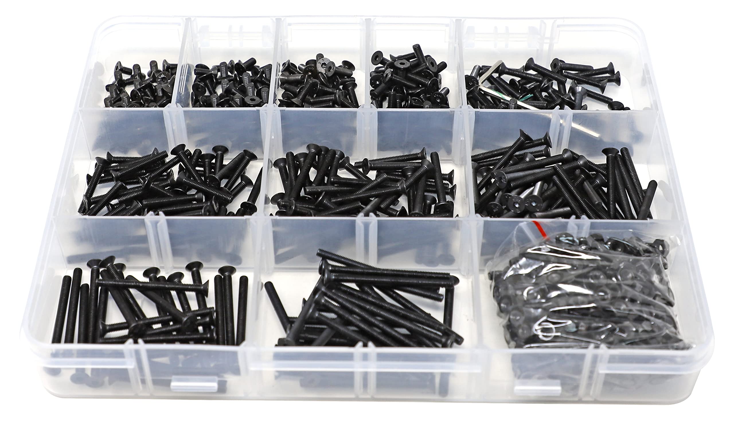 iexcell 900 Pcs M3 x 6/8/10/12/16/20/25/30/35/40 Alloy Steel 10.9 Grade Hex Socket Flat Head Cap Screws Bolts Nuts Assortment Kit