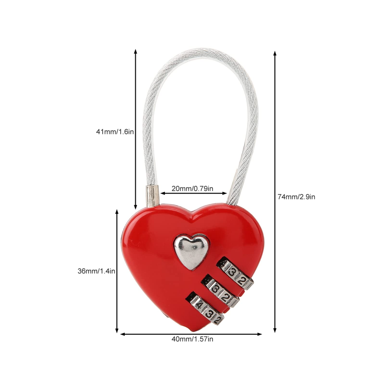 Heart Shaped Lock, 3 Digit Mini Lock, with Love Heart Wire Rope, Password Lock for Luggage, Backpack, Jewelry Box, Entrance Locker