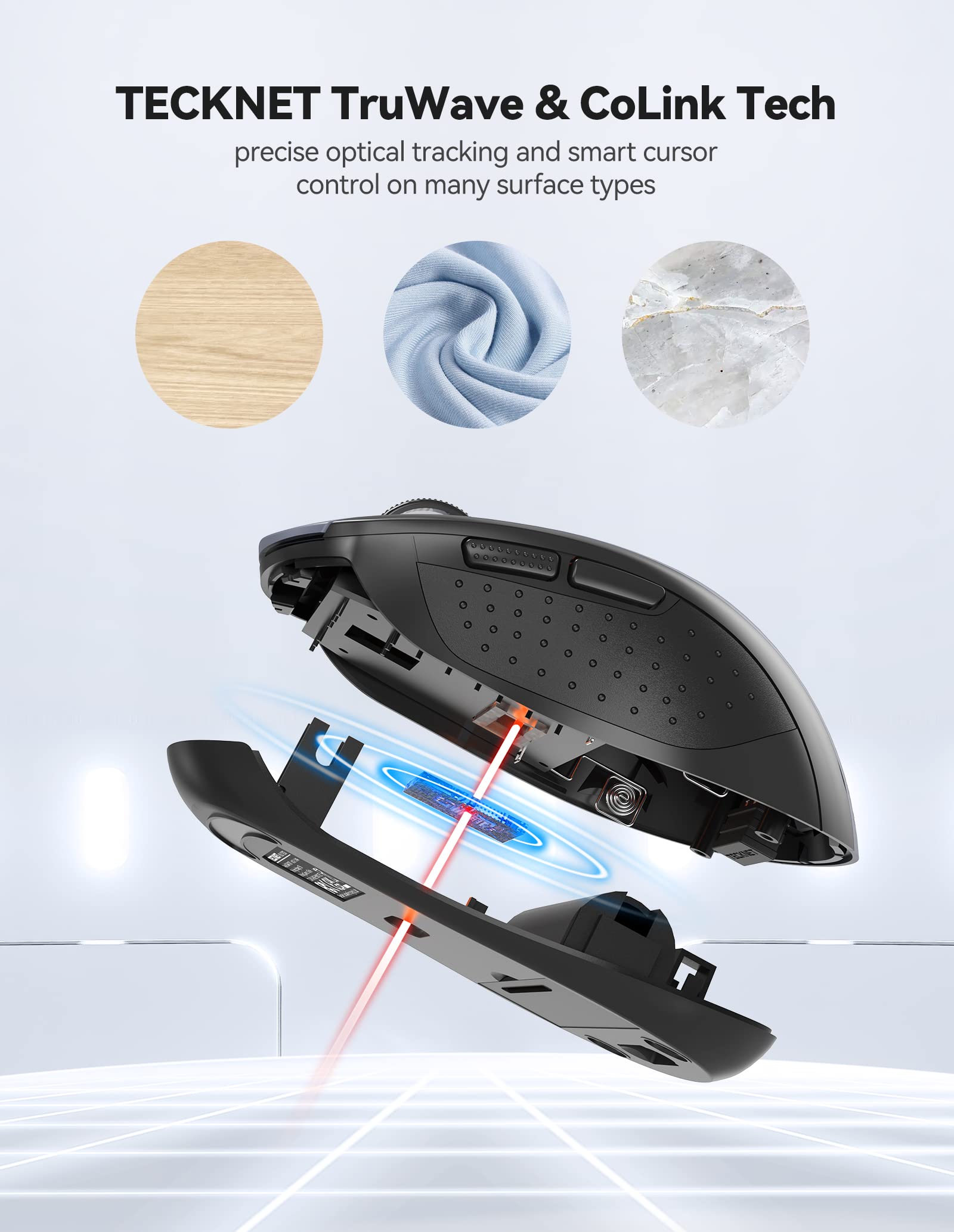 TECKNET Wireless Mouse for Laptop, 2.4G Wireless Computer Mouse, 5-Level Adjustable 4800 DPI, Silent Mouse with Receiver & 6 Buttons, 18 Months Battery Life, USB Portable Mouse for Mac, Chromebook