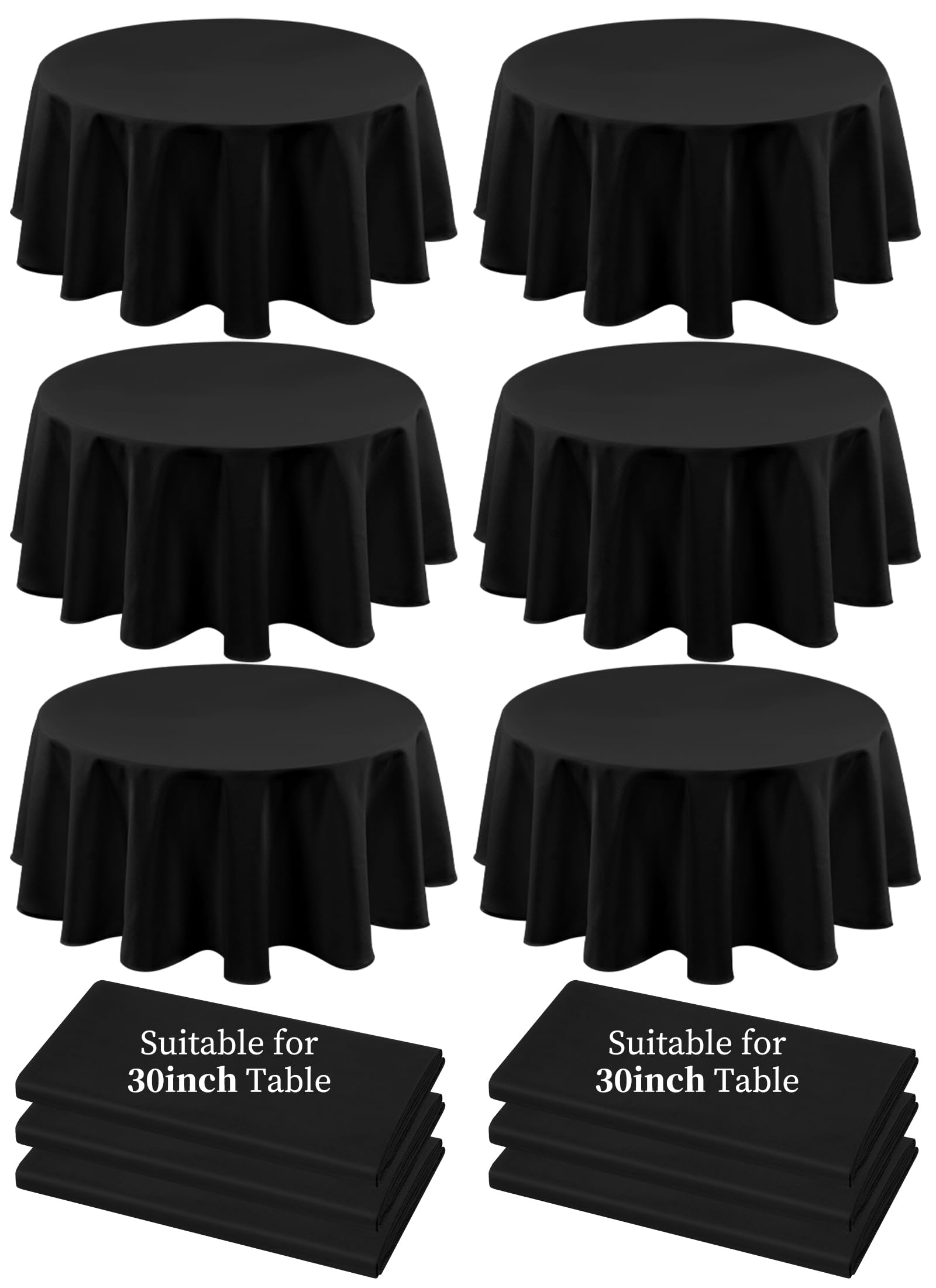 6 Pack Polyester Round Tablecloth 70 inch Black Table Cloths Water Resistant Polyester Cloth Round Tablecloths Washable Tablecloth for Party,Wedding Reception,Restaurant Banquet,BBQ,Dinner,Gift Table