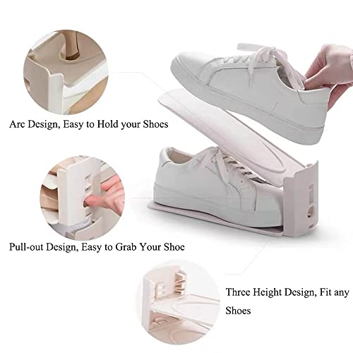 Yagizaai Bayou Shoe Slots, 8 PCS Shoes Slots Organizer, 3-Level Adjustable Shoe Stacker, Upgraded Shoe Space Saver, 50% Space-Saving Shoe Holders(Apricot)