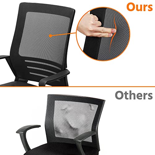 Yaheetech Ergonomic Office Chair Leather Seat and Mesh Back Combine Computer Chair Executive Chair Mid-Back Rolling Swivel Chair w/Lumbar Support and Armrests Adjustable Height for Office,Black