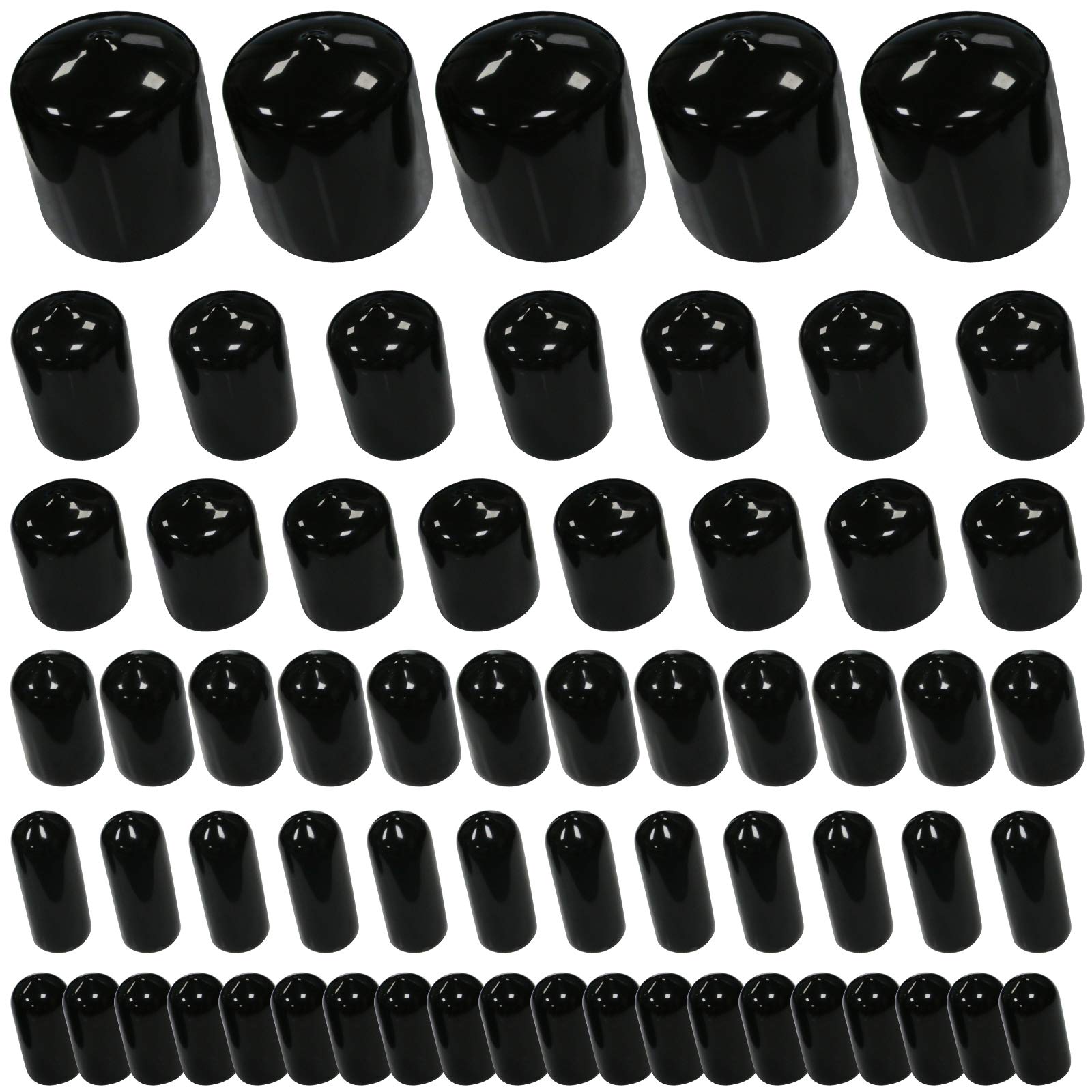 Mardatt 64Pcs 6 Sizes Black Rubber Bolt Screw Thread Protector Cover Vinyl End Caps for Pipe Post Hose Assortment Kit Fit O.D. from 1/4 inch to 1 1/2 inch