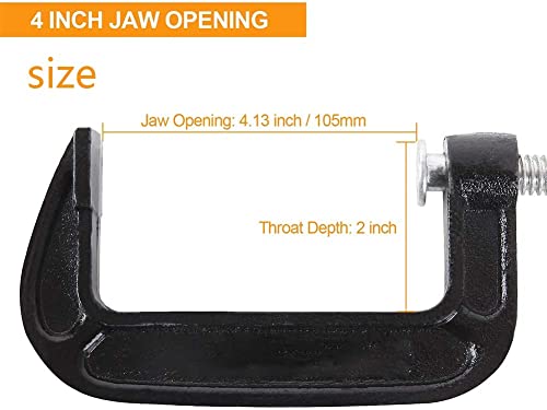 4 Inch C-Clamp Set, Heavy Duty Steel C Clamp Industrial Strength C Clamps for Woodworking, Welding, and Building(2PCs)