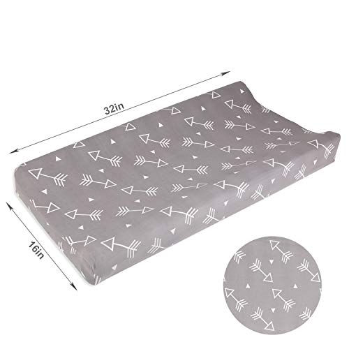 BORITAR Changing Pad Covers Soft Stretchy Jersey Knit 2 Pack, Semi-Waterproof Chang Table Covers for Boys with Grey Arrow and Circle Printed