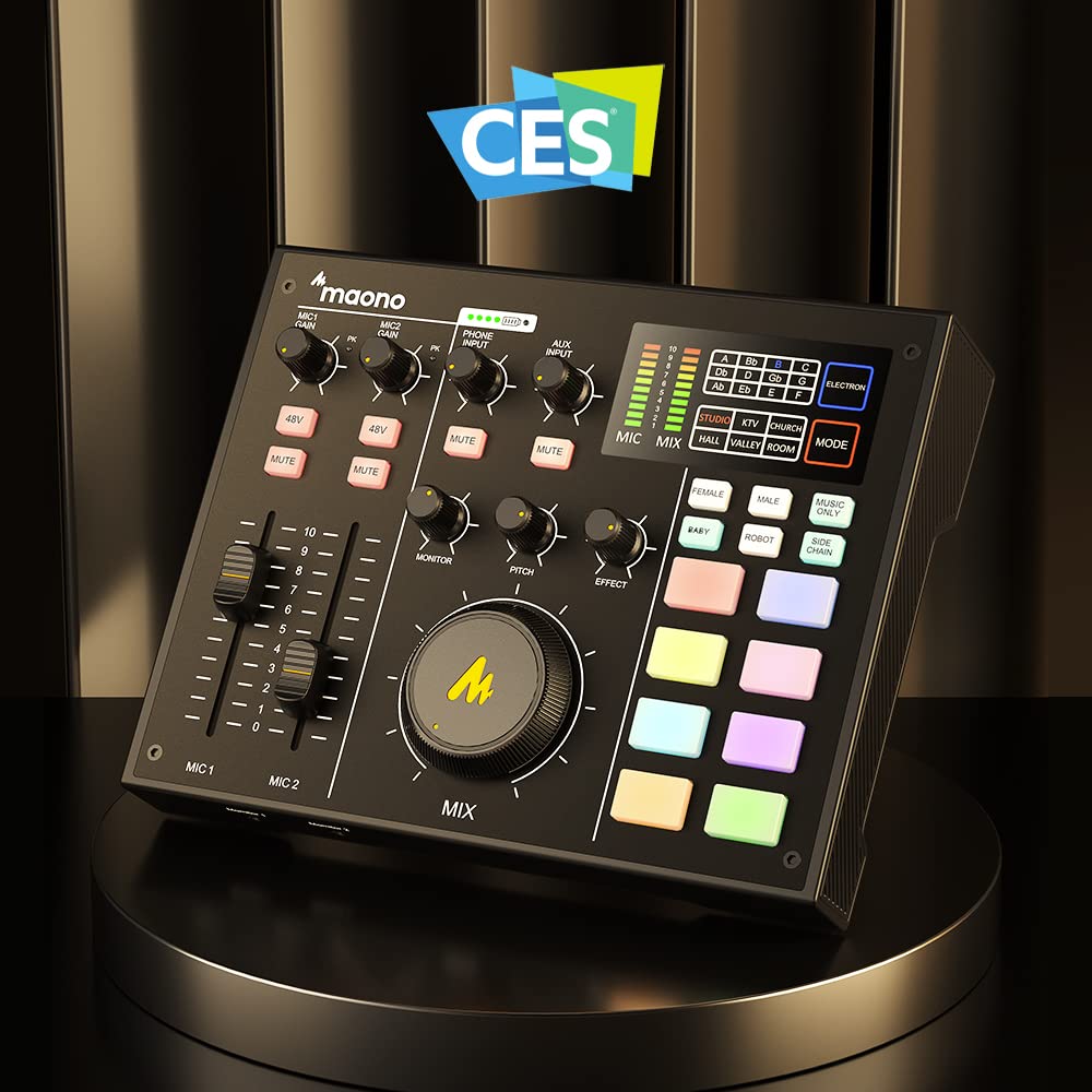 Audio Interface with Dynamic Microphone, Maonocaster Portable ALL-IN-ONE Podcast Production Studio for Guitar, Live Streaming, PC, Recording, and Gaming