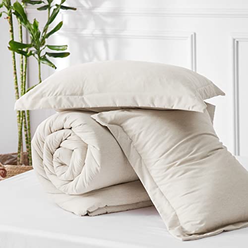 Bedsure Queen Comforter Set Kids - Beige Queen Size Comforter, Soft Bedding for All Seasons, Cationic Dyed Bedding Set, 3 Pieces, 1 Comforter (90"x90") and 2 Pillow Shams (20"x26"+2")