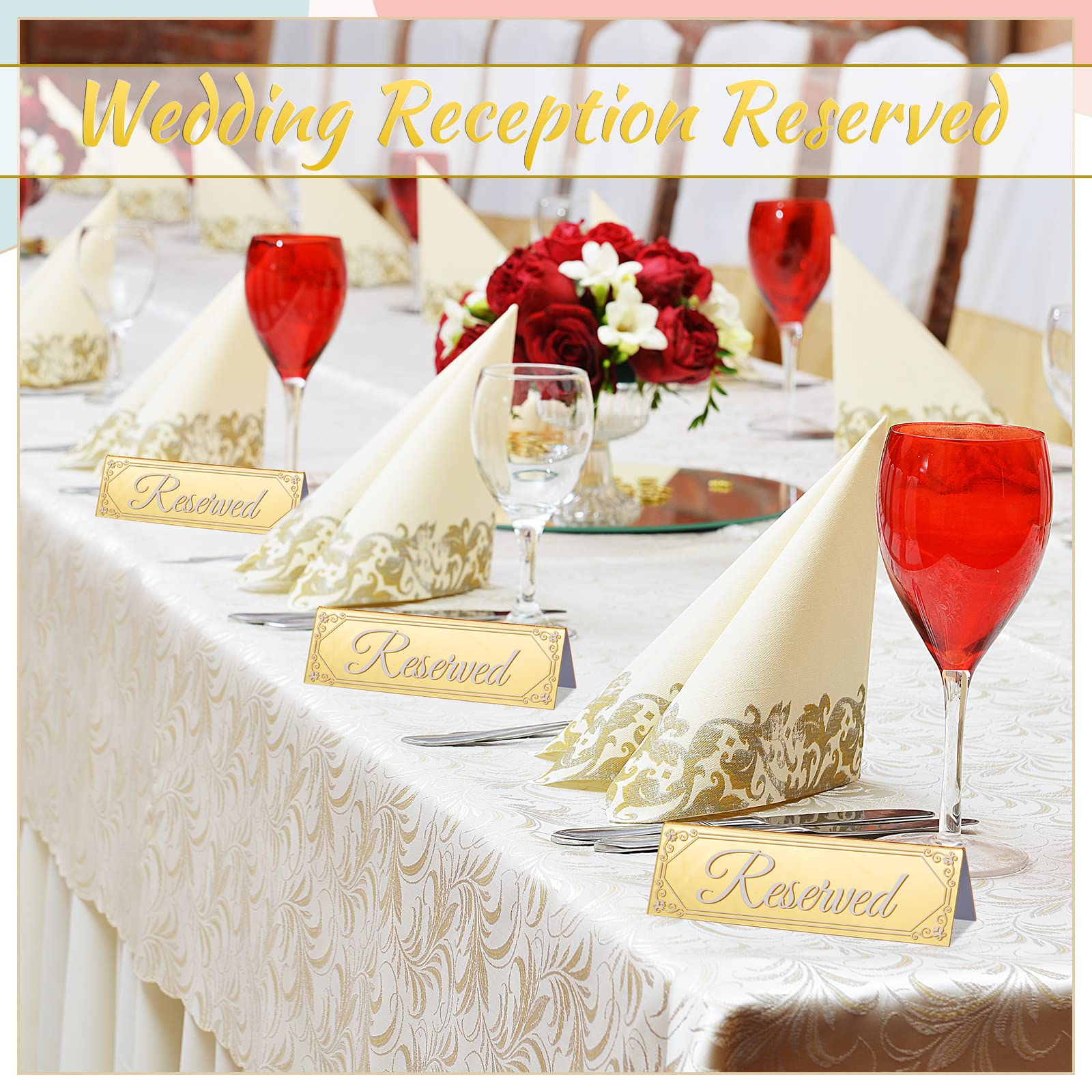 6 Pieces Reserved Table Sign Wedding Reserved Signs for Tables Gold Acrylic Reserved Table Tent Signs Guest Reservation Table Seat Sign for Restaurant Seating Wedding Office Meeting Party